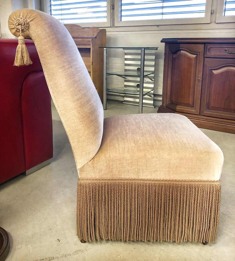 Pink Velvet Bedroom Boudoir Toad Seat Side Chair, France, 1900 at 1stDibs