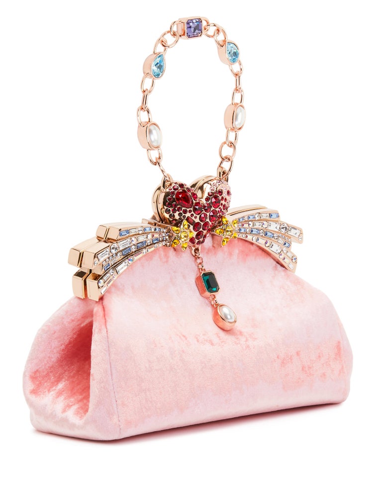 Pink velvet handmade handle bag NWOT For Sale at 1stDibs