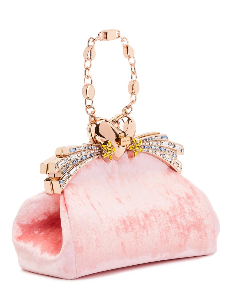 Pink velvet handmade handle bag NWOT For Sale at 1stDibs