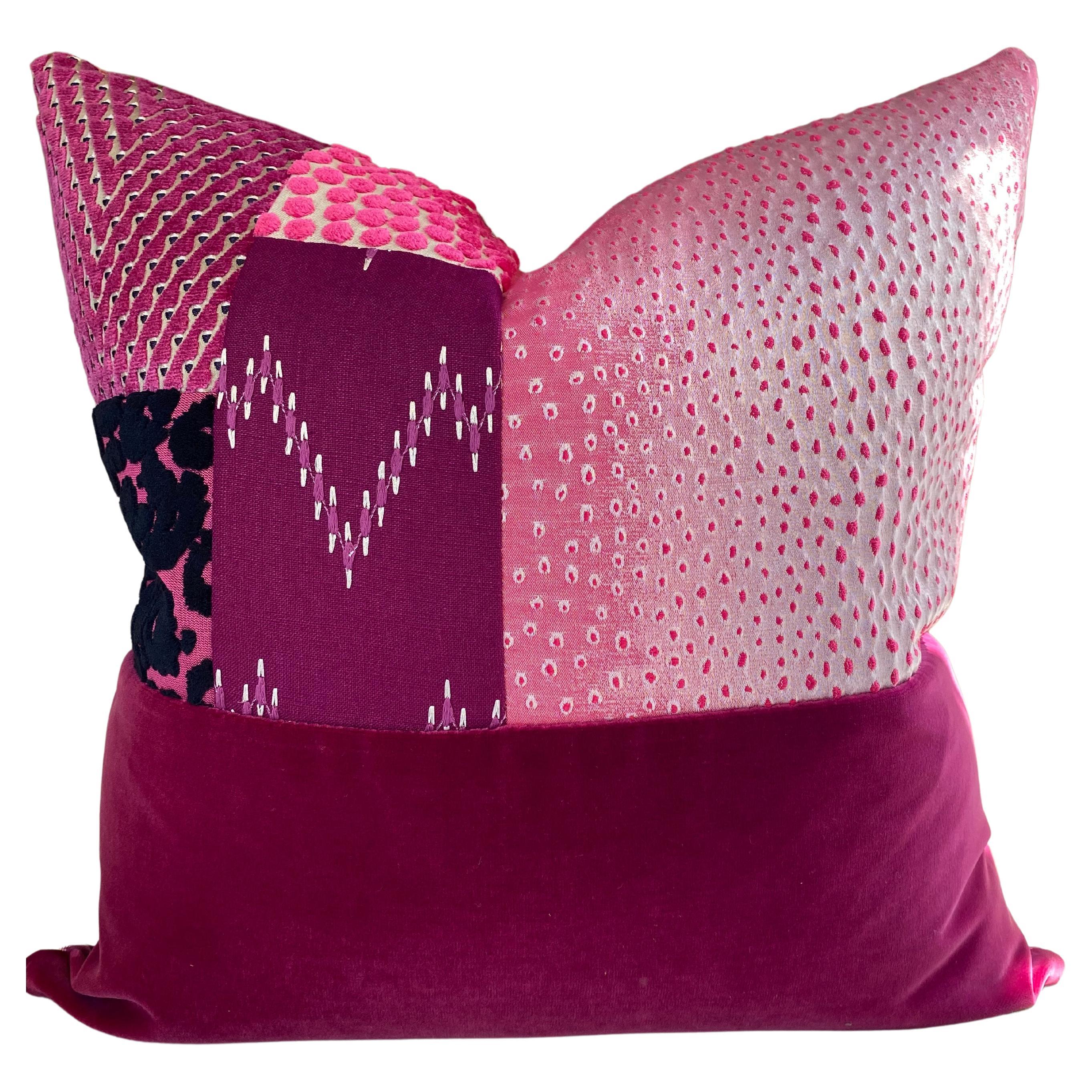 Pink Velvet Pillow with Accents Silk Velvet and Ikat Cotton Pink Back ...