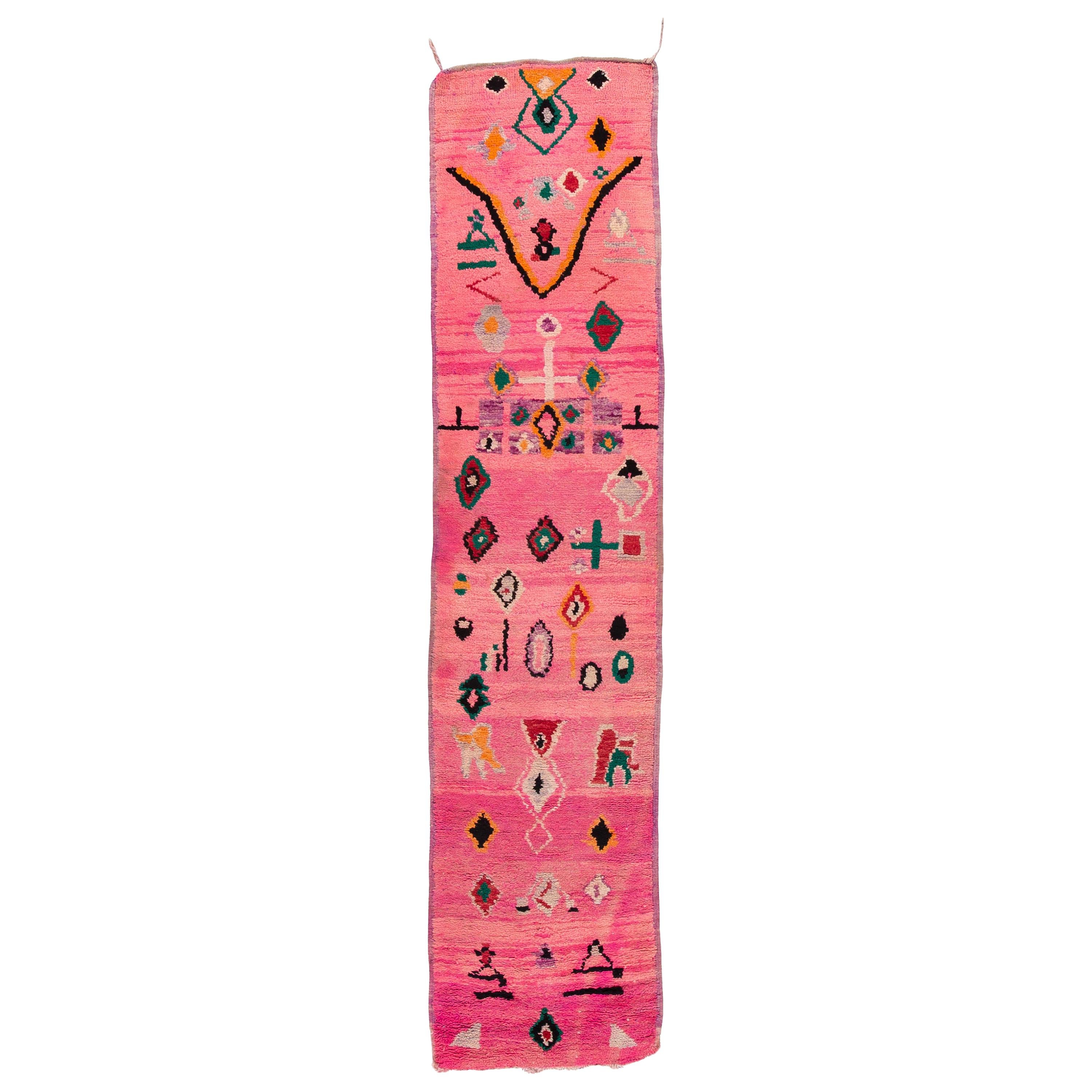 Vintage Azilal Moroccan Handmade Pink Geometric Diamond Pattern Green ...