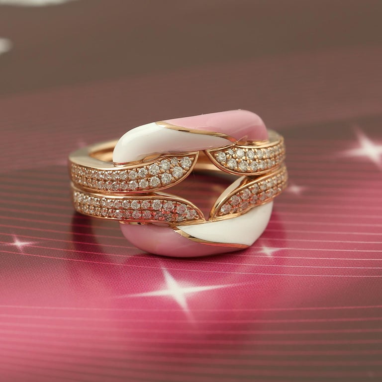 Pink and White Ceramic Inlay Ring with Vs Diamonds Made in 18k Rose ...