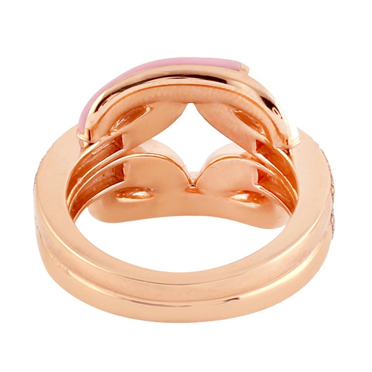 Pink and White Ceramic Inlay Ring with Vs Diamonds Made in 18k Rose ...