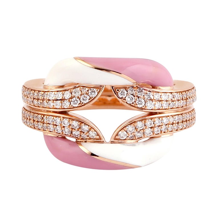 Pink and White Ceramic Inlay Ring with Vs Diamonds Made in 18k Rose ...