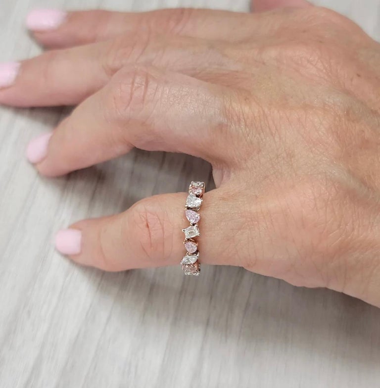 Pink and White Diamond Mixed Shape Halfway Band For Sale at 1stDibs