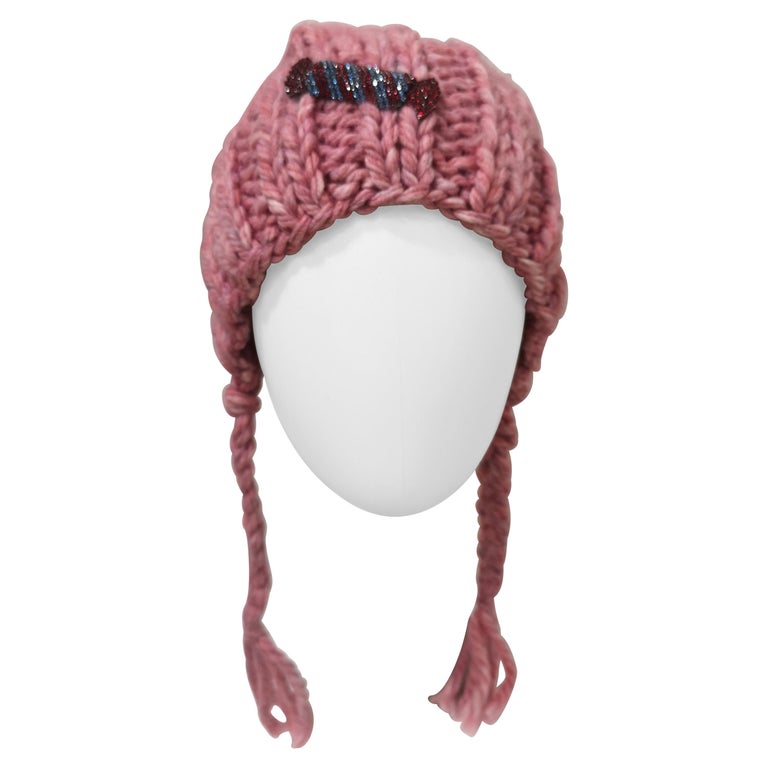Pink wool candy brooch hat For Sale at 1stDibs