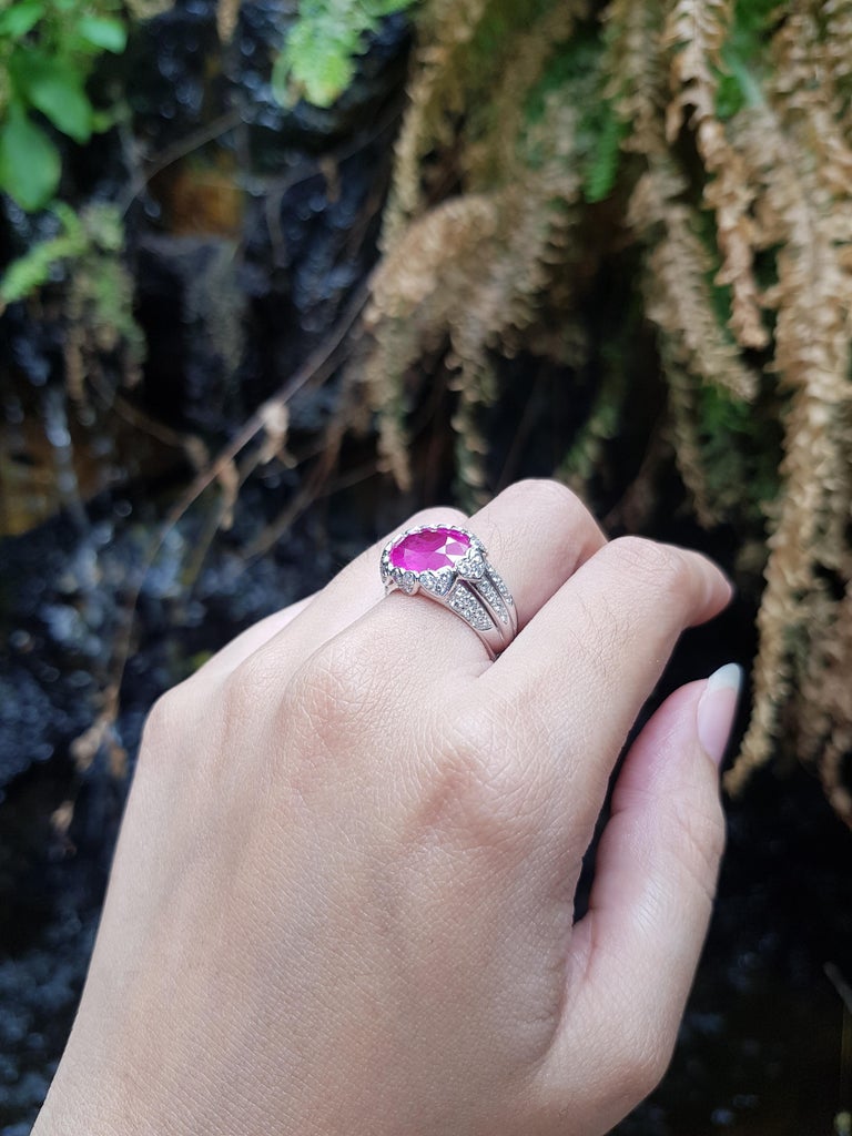 Pinkish Ruby with Diamond Ring set in 18 Karat White Gold Settings For ...