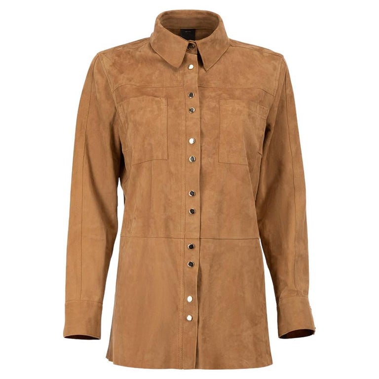 Pinko Women's Brown Suede Button Up Shirt For Sale at 1stDibs