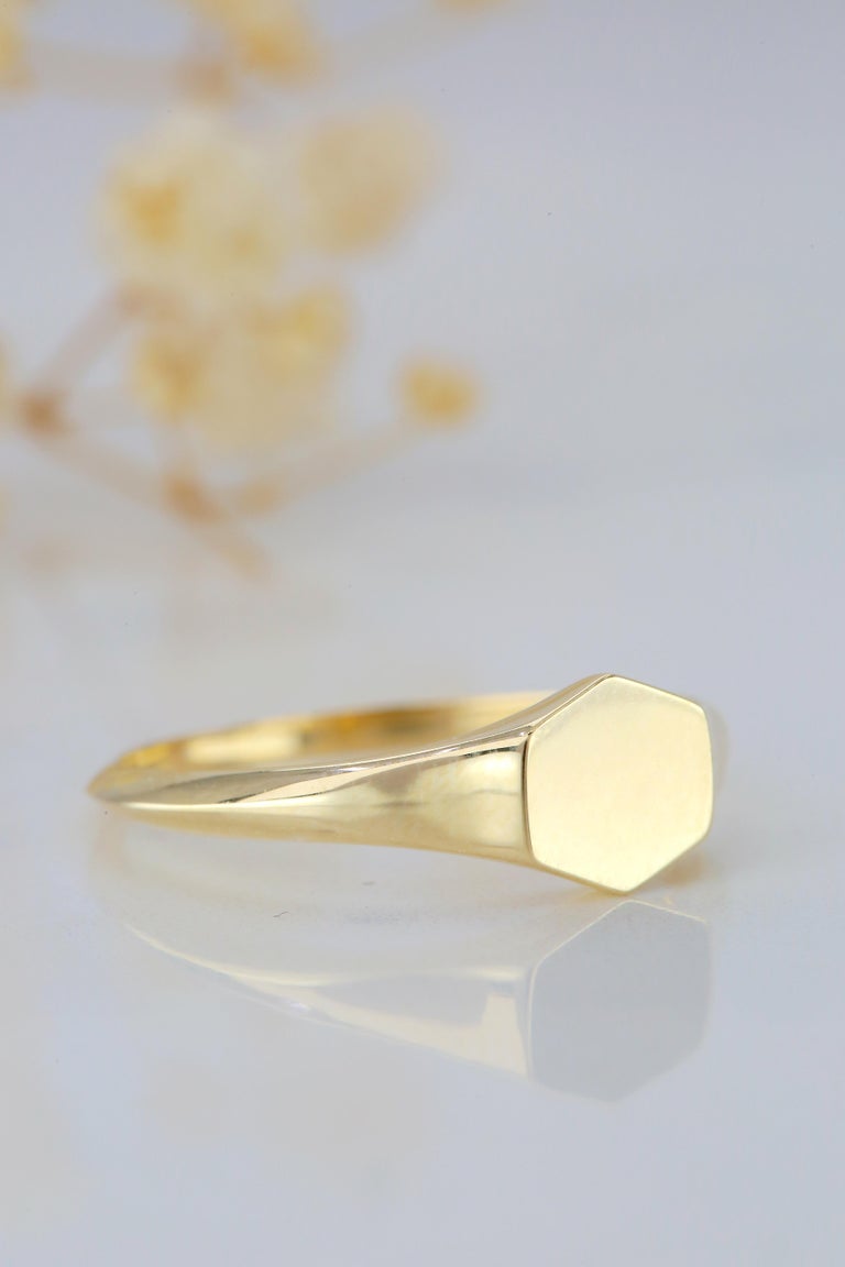Customizable Pinky Signet Ring, 14K Gold Pinky Hexagon Signet Ring ...