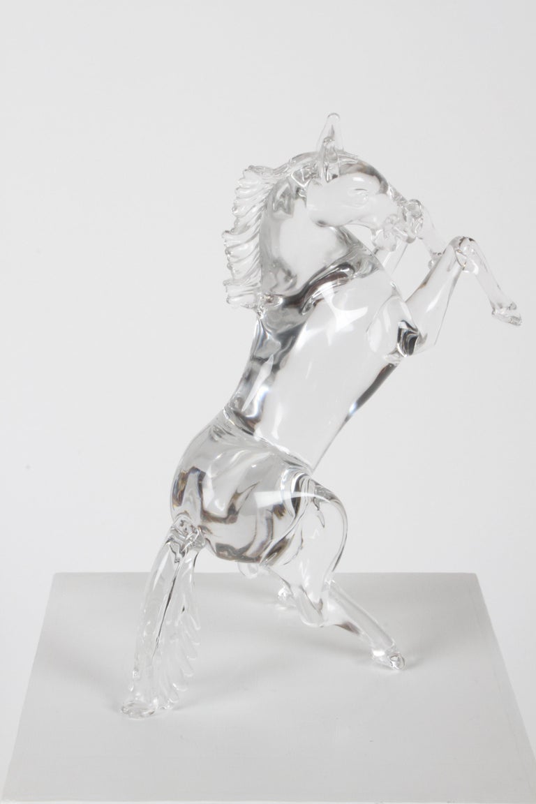 Pino Signoretto Signed Clear Murano Italian Glass Reared Up Horse ...