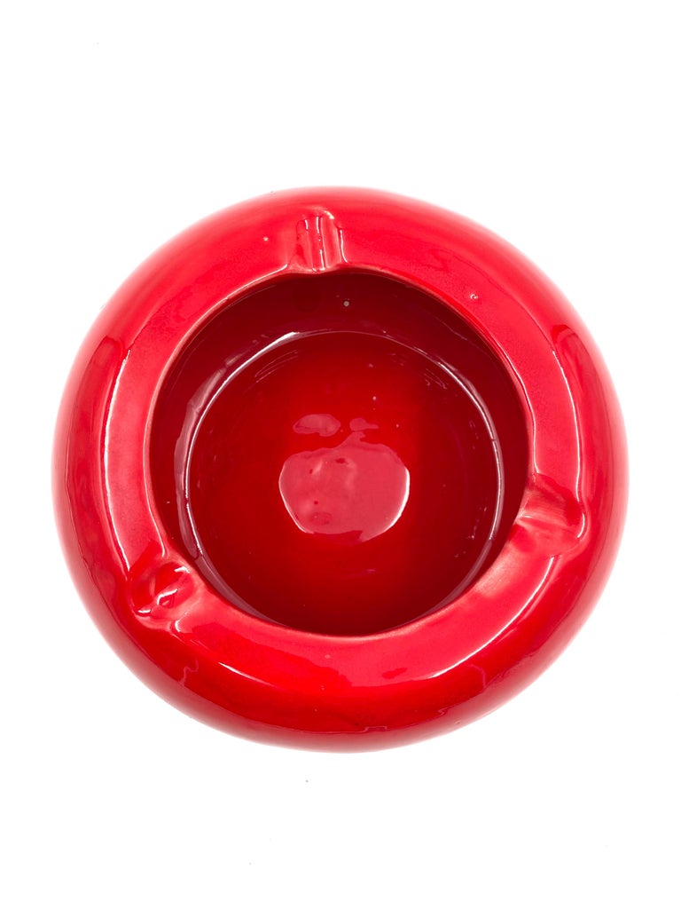 Pino Spagnolo, Large Red Ceramic Ashtray, Sicart, 1970s For Sale at 1stDibs