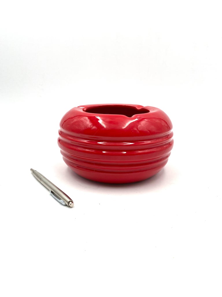 Pino Spagnolo, Large Red Ceramic Ashtray, Sicart, 1970s For Sale at 1stDibs