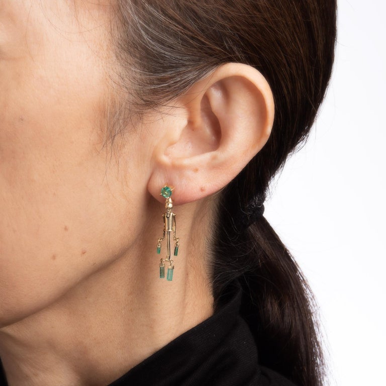 Pinocchio Emerald Earrings Articulated 18k Yellow Gold Vintage Jewelry ...