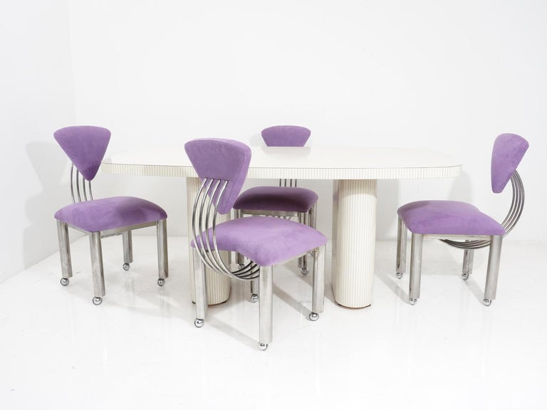 Pinstripe Laminate Dining Table, 1980s at 1stDibs