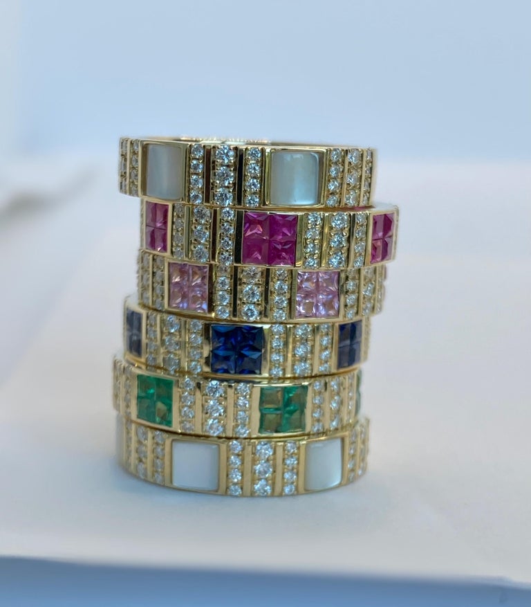 Pinstripe Strength Diamond Cigar Band Skinny Ring with Ruby Inlay For ...