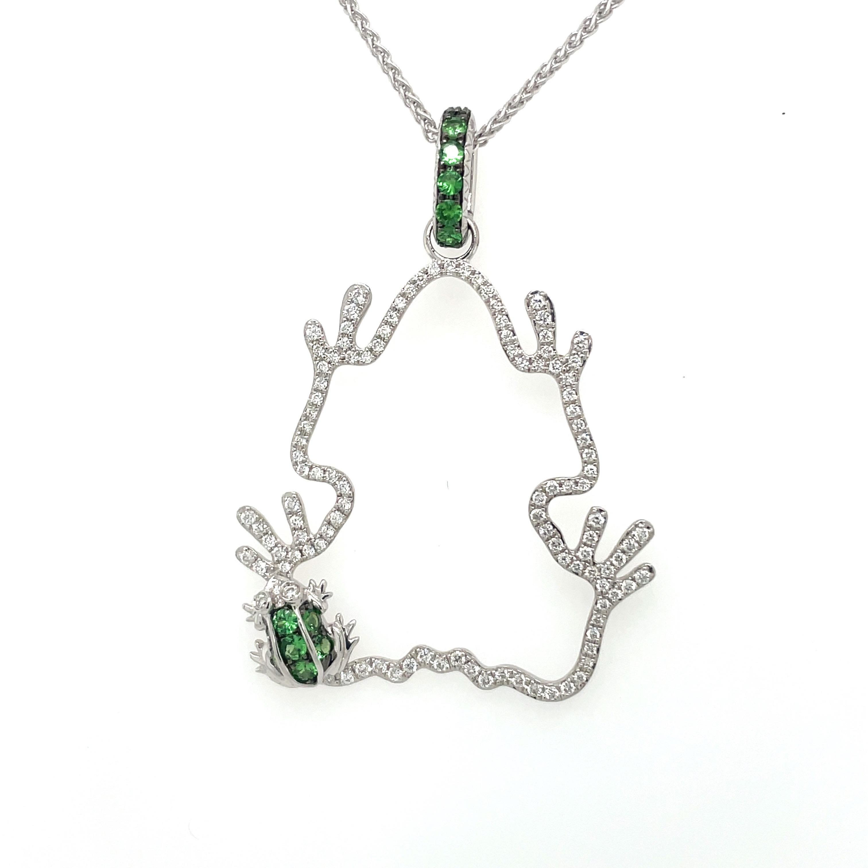 Pippo Perez 18kt White Gold, .42ct Diamond and .38ct Green Garnet Frog ...