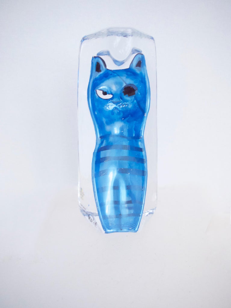 Pirate Cat Glass Sculpture Hand Painted by Sea Glasbruk, 1980s, Sweden ...