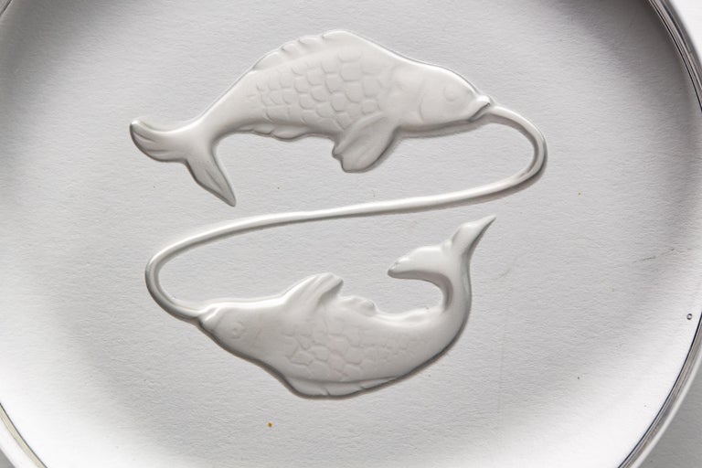 Val Saint Lambert France Engraved Glass Disc Pisces Paperweight For ...