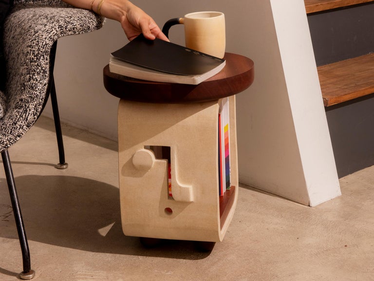 Piscina Mini Reader Side Table in Unglazed Ceramic and African Mahogany ...