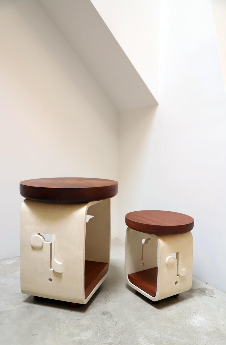 Piscina XL Reader Side Table in Unglazed Ceramic and African Mahogany ...