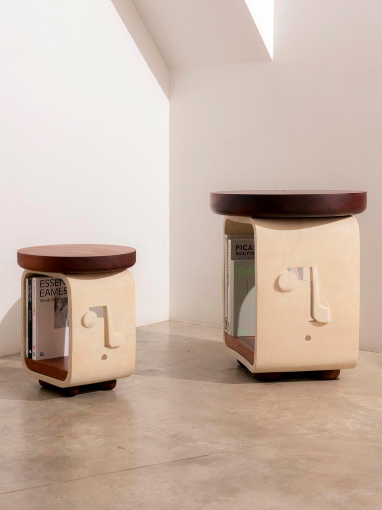 Piscina XL Reader Side Table in Unglazed Ceramic and African Mahogany ...