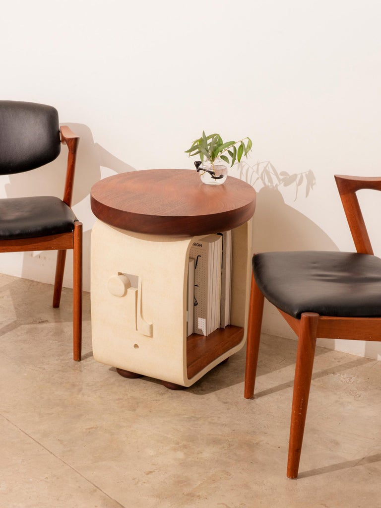 Piscina XL Reader Side Table in Unglazed Ceramic and African Mahogany ...