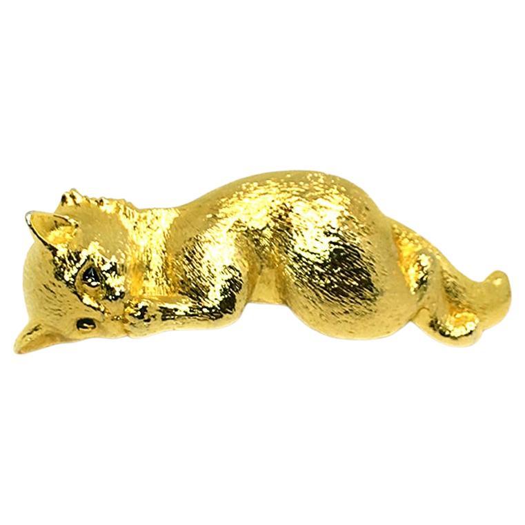 Piscitelli Gold-tone Metal Kitten Shoulder Pin For Sale at 1stDibs