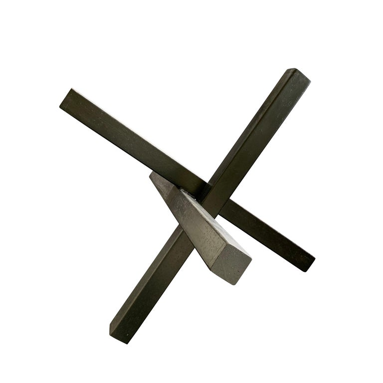 Pitted Steel Cross Beam Base Round Glass Top Dining Table, Contemporary ...