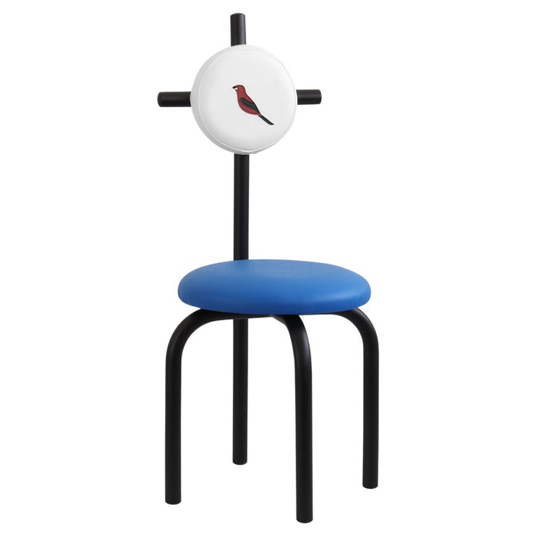 PK16 Outdoor Chair, Blue Seat, Bird Appliqué and Metal Structure by ...