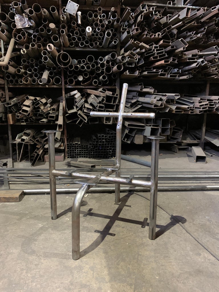 PK18 Impermeable Armchair, Blue Seat and Black Metal Structure by Paulo ...