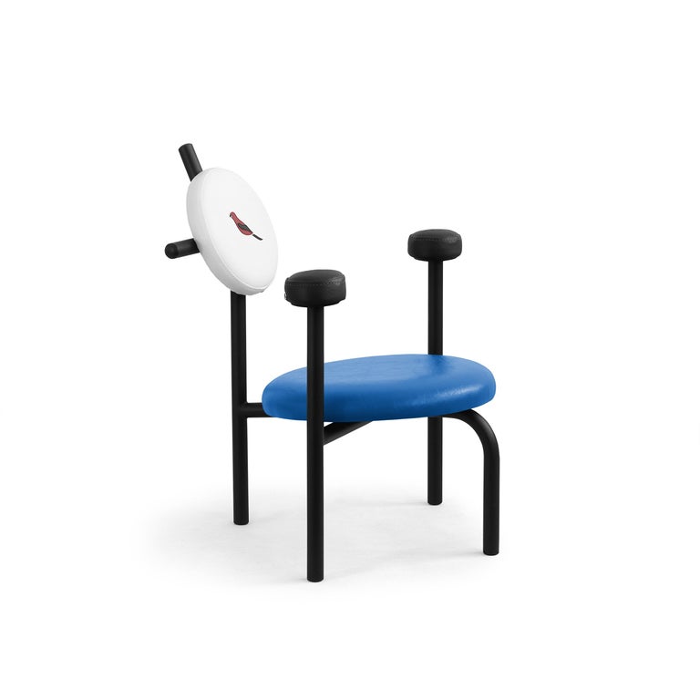 PK18 Impermeable Armchair, Blue Seat and Black Metal Structure by Paulo ...