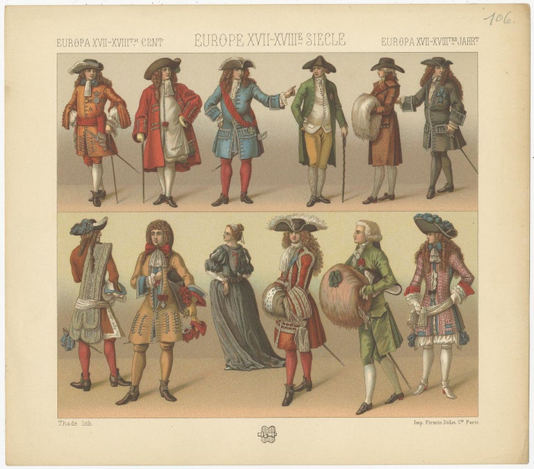 Pl. 106 Antique Print of European XVII-XVIIIth Century Costumes by ...