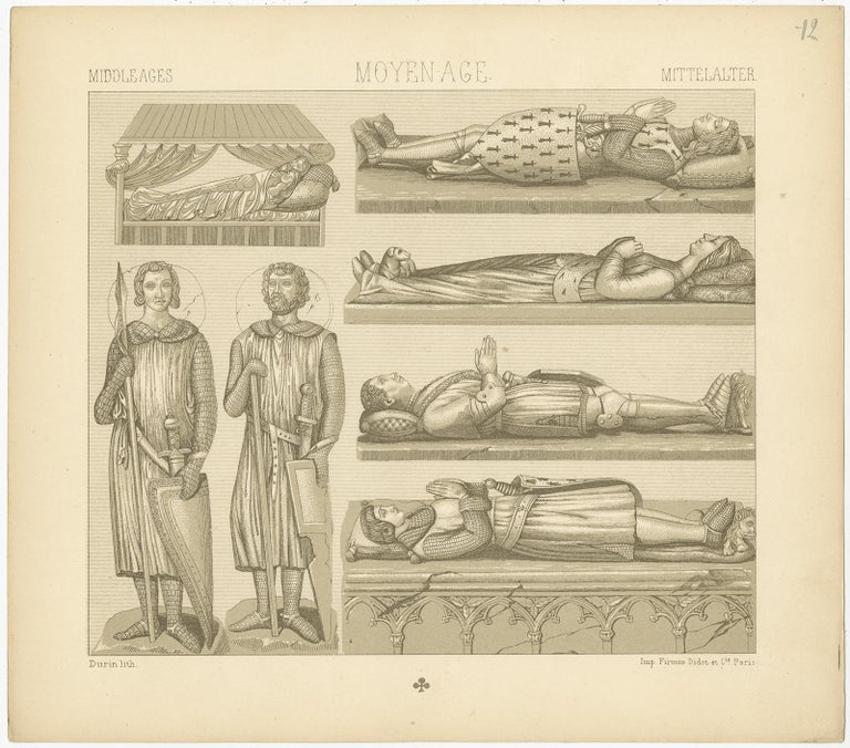 Pl. 12 Antique Print of Middle Ages Statues Objects by Racinet, circa ...