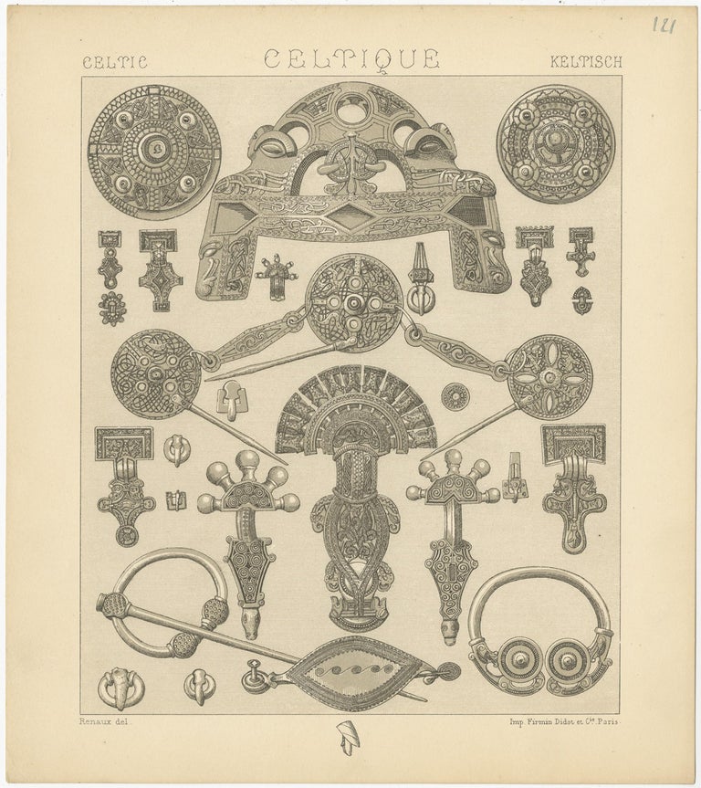 Pl. 121 Antique Print of Celtic Objects of Racinet, ''circa 1880'' at ...