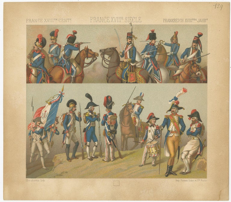 Pl. 129 Antique Print of French 18th Century Military Scenes by Racinet ...