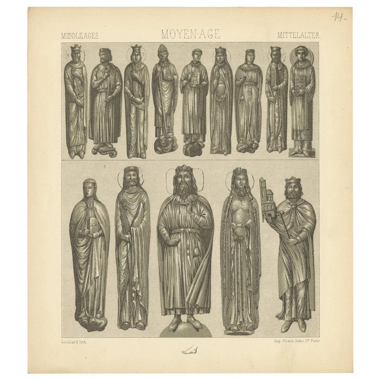 Pl. 14 Antique Print of Middle Ages Statues Objects by Racinet 'circa ...