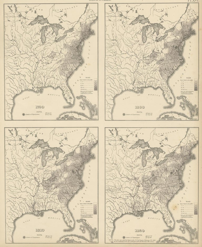 Pl. 16 Antique Chart of the US Population 1790-1820 by Walker, '1874 ...