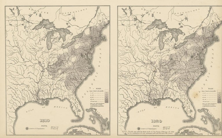 Pl. 16 Antique Chart of the US Population 1790-1820 by Walker, '1874 ...