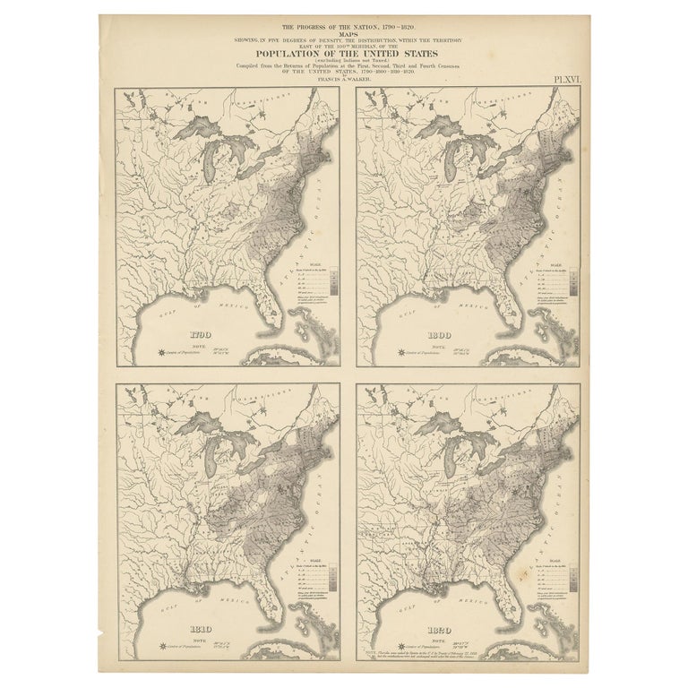 Pl. 16 Antique Chart of the US Population 1790-1820 by Walker, '1874 ...