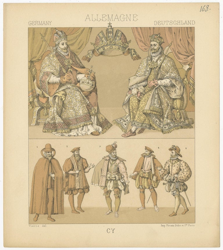 163 Antique Print of German Royalty Outfits by Racinet, 'circa 1880 ...