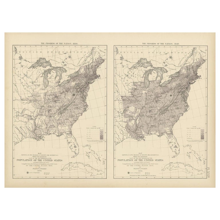 Pl. 16A Antique Chart of the US Population 1830-1840 by Walker, 1874 ...