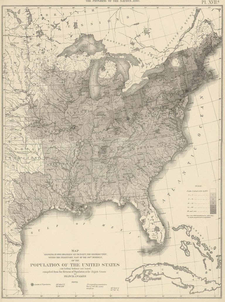 Pl. 17A Antique Chart of the US Population 1860 by Walker, '1874' For ...