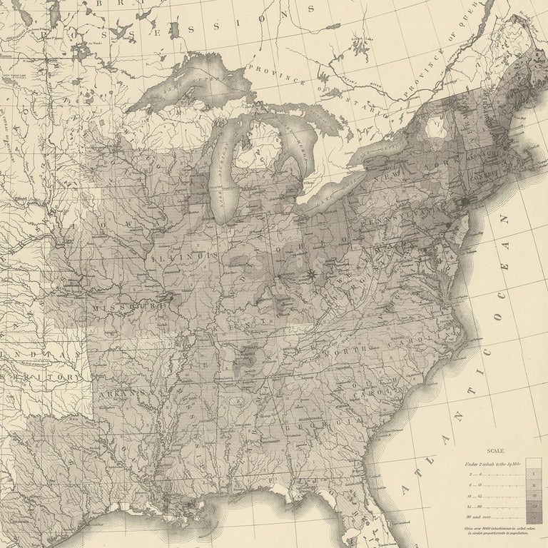 Pl. 17A Antique Chart of the US Population 1860 by Walker, '1874' For ...