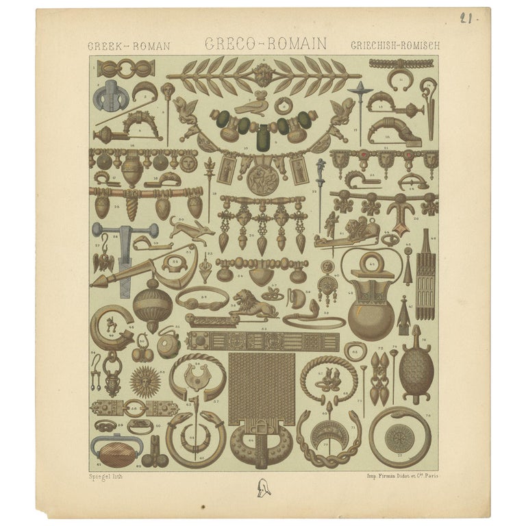 Pl. 21 Antique Print of Greece-Roman Decorative Objects by Racinet ...