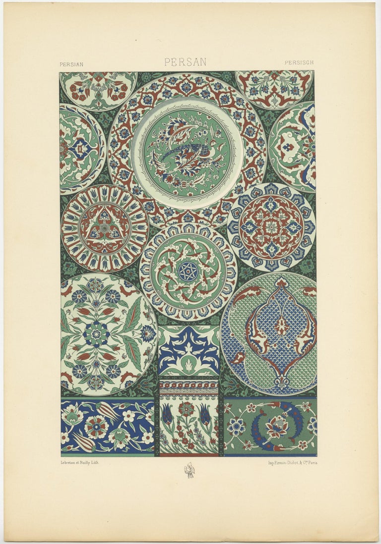 Pl. 22 Antique Print of Persian Ornaments by Racinet (c.1890) For Sale ...