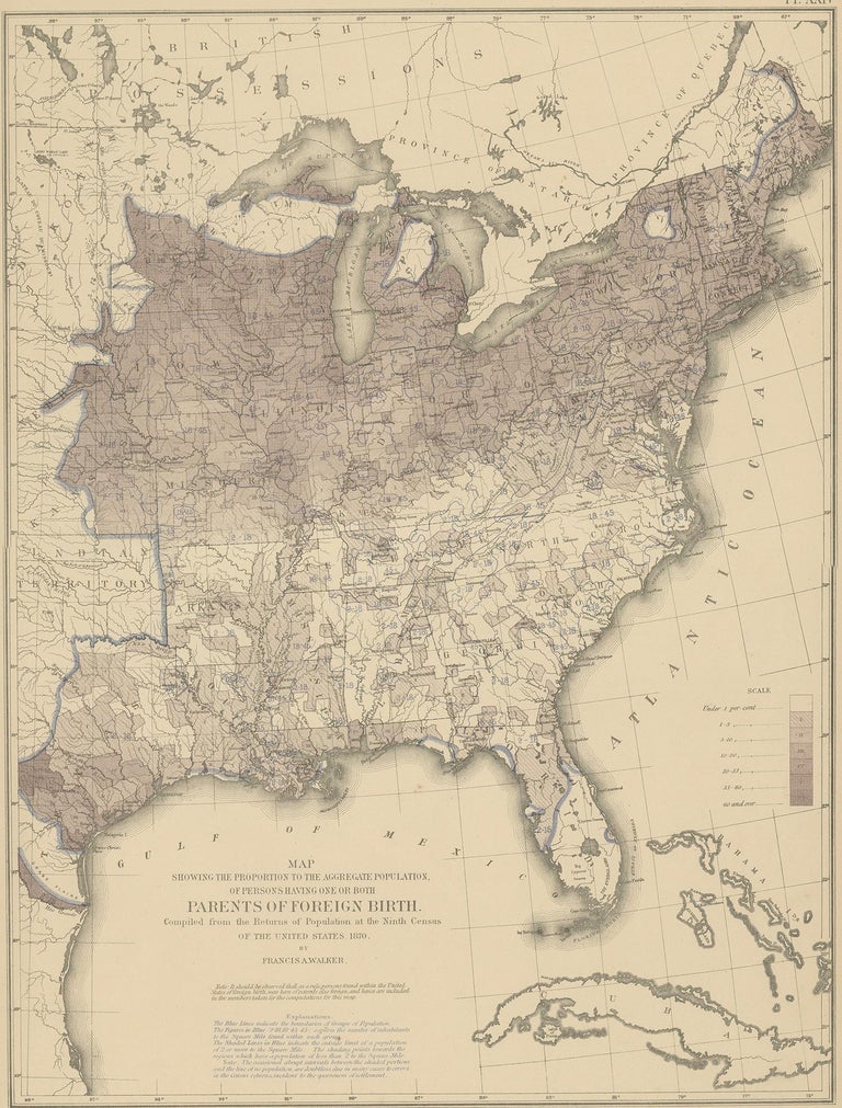Antique Chart of the US Foreign Parentage Proportion in 1870, '1874 ...