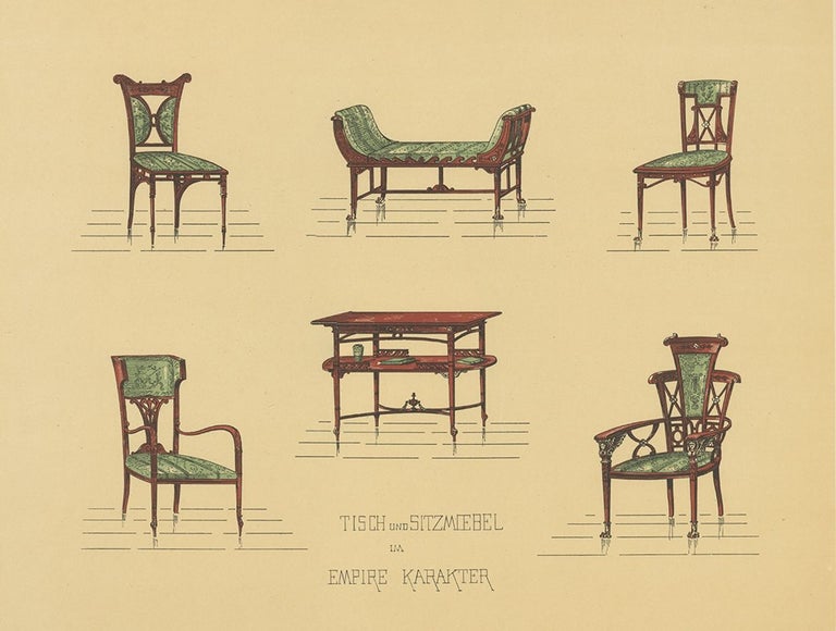 Pl. 24 Antique Print of Tables and Chairs by Kramer, circa 1910 For ...