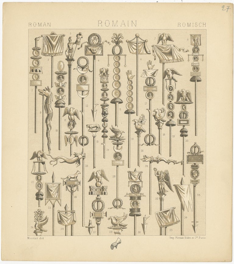 Pl. 27 Antique Print of Roman Scepters by Racinet, 'circa 1880' For ...