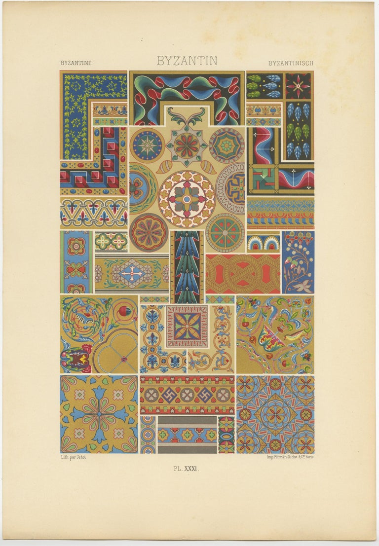 Pl. 31 Antique Print of Byzantine Ornaments by Racinet, circa 1890 For ...