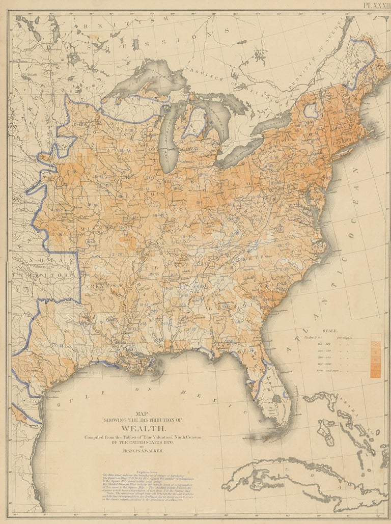 Pl. 33 Antique Chart of the US Wealth Distribution in 1870 '1874' For ...